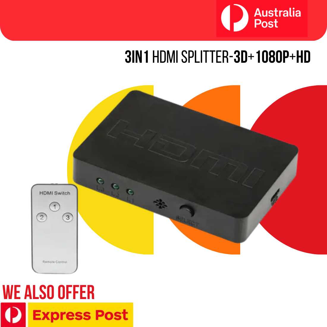 HDMI Splitter 3Port Hub Box Auto Switch 3 In 1 Out Switcher 3D 1080p ...