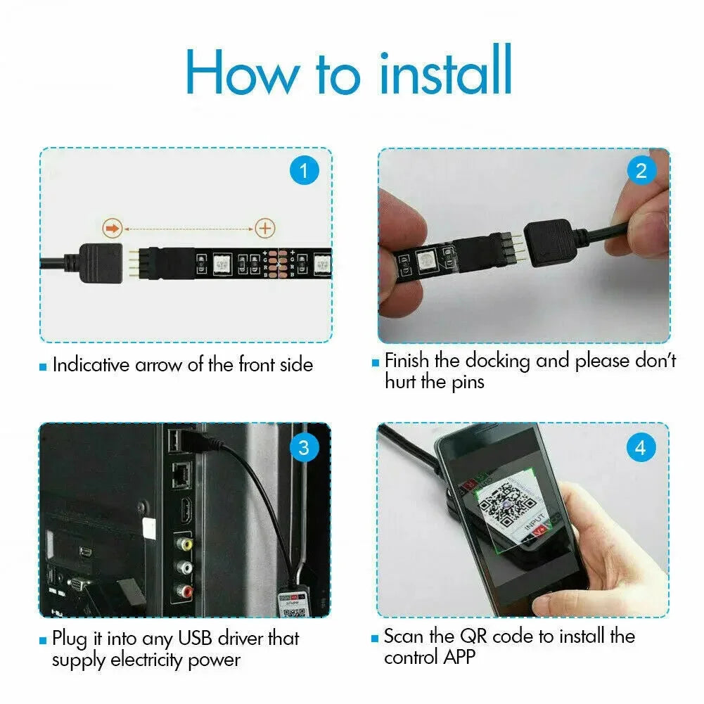 USB LED RGB Strip Lights IP65 Waterproof with Bluetooth App Control ...