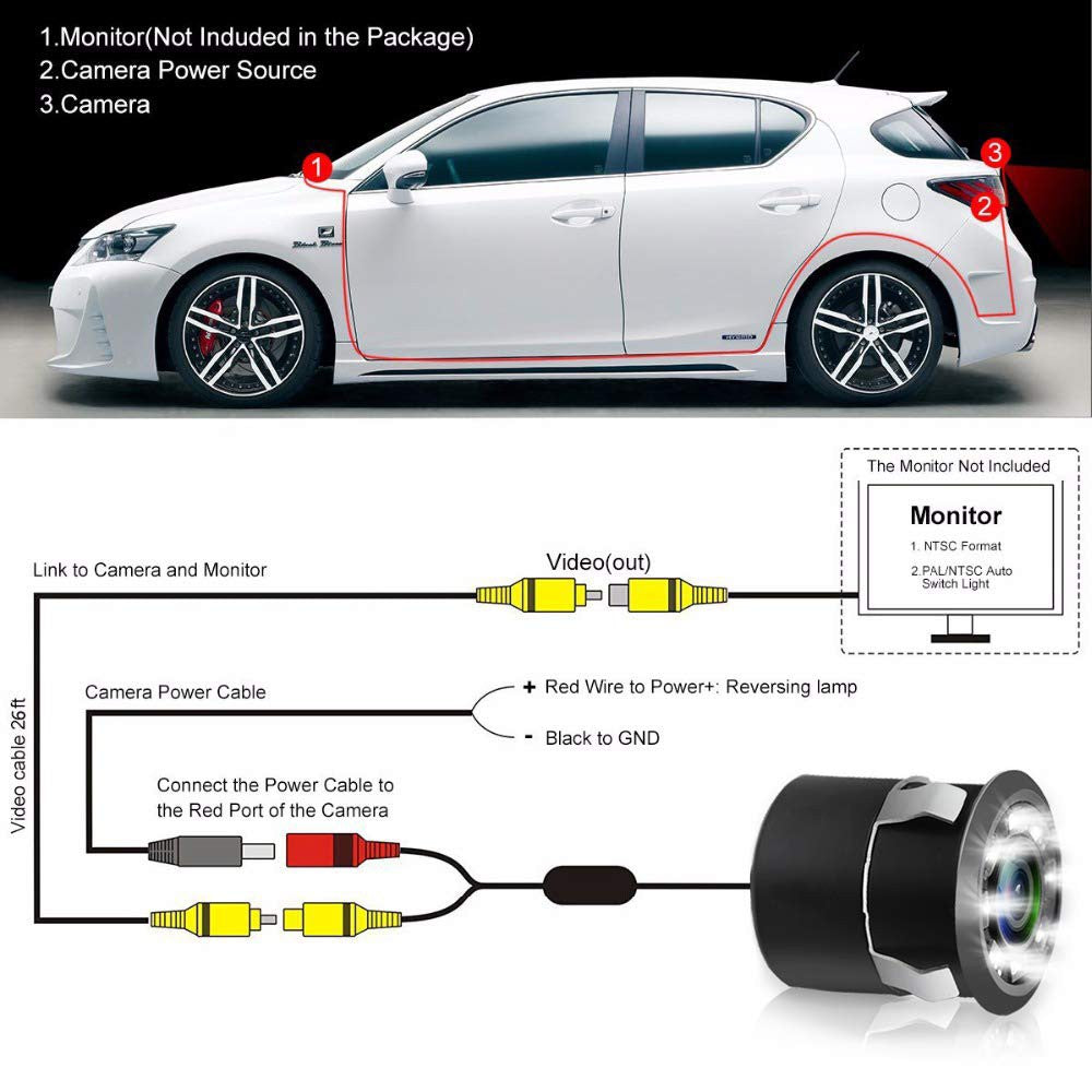 Backup Car Reverse Camera 8 LED Rear View Waterproof HD Night Vision ...